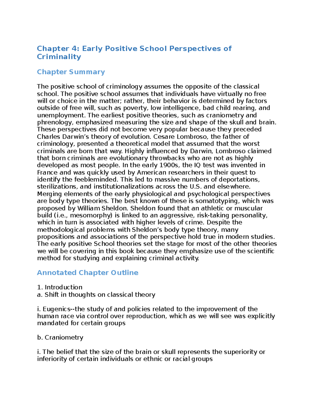 Ch. 4 CRJU370 - Early Positive School & Lombroso's Atavism Theory - Studocu