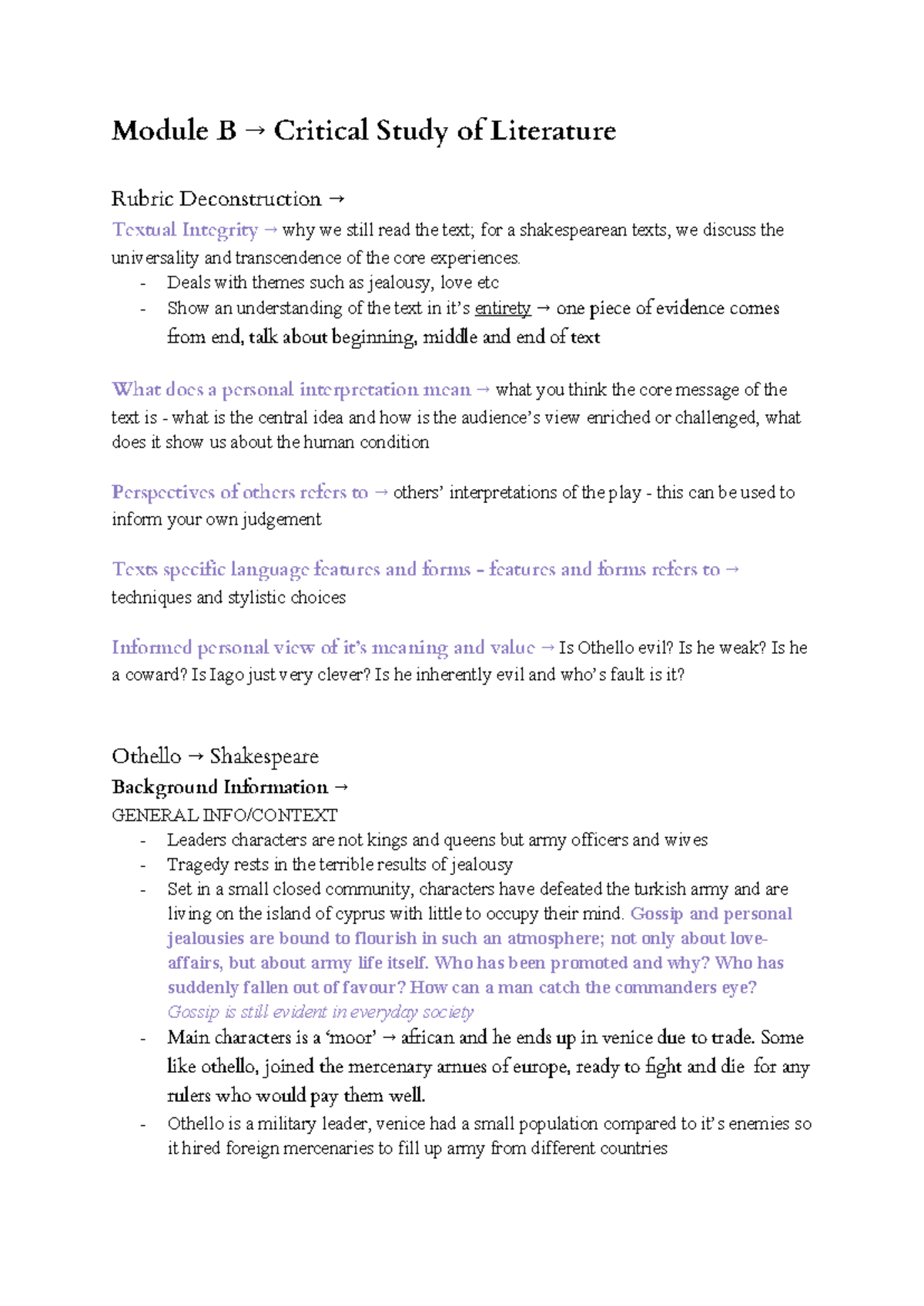 ENG UNIT 3 Othello: Critical Study of Themes, Characters, and ...