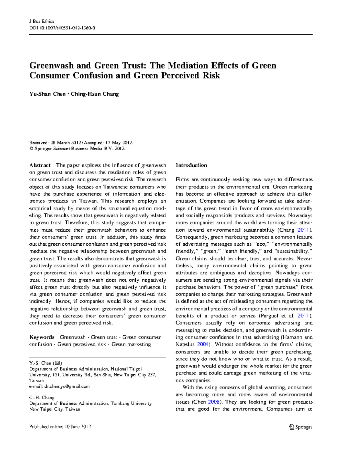 Greenwash and Green Trust: Mediation by Consumer Confusion & Risk (J ...