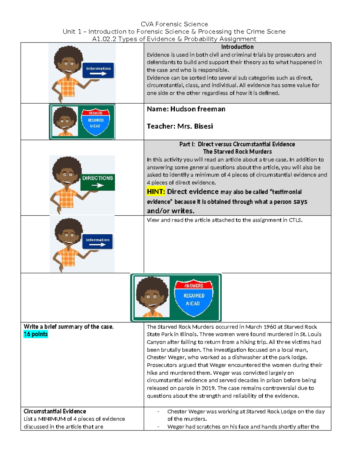 CVA Forensic Science A1.02.2 Types of Evidence & Probability Assignment ...