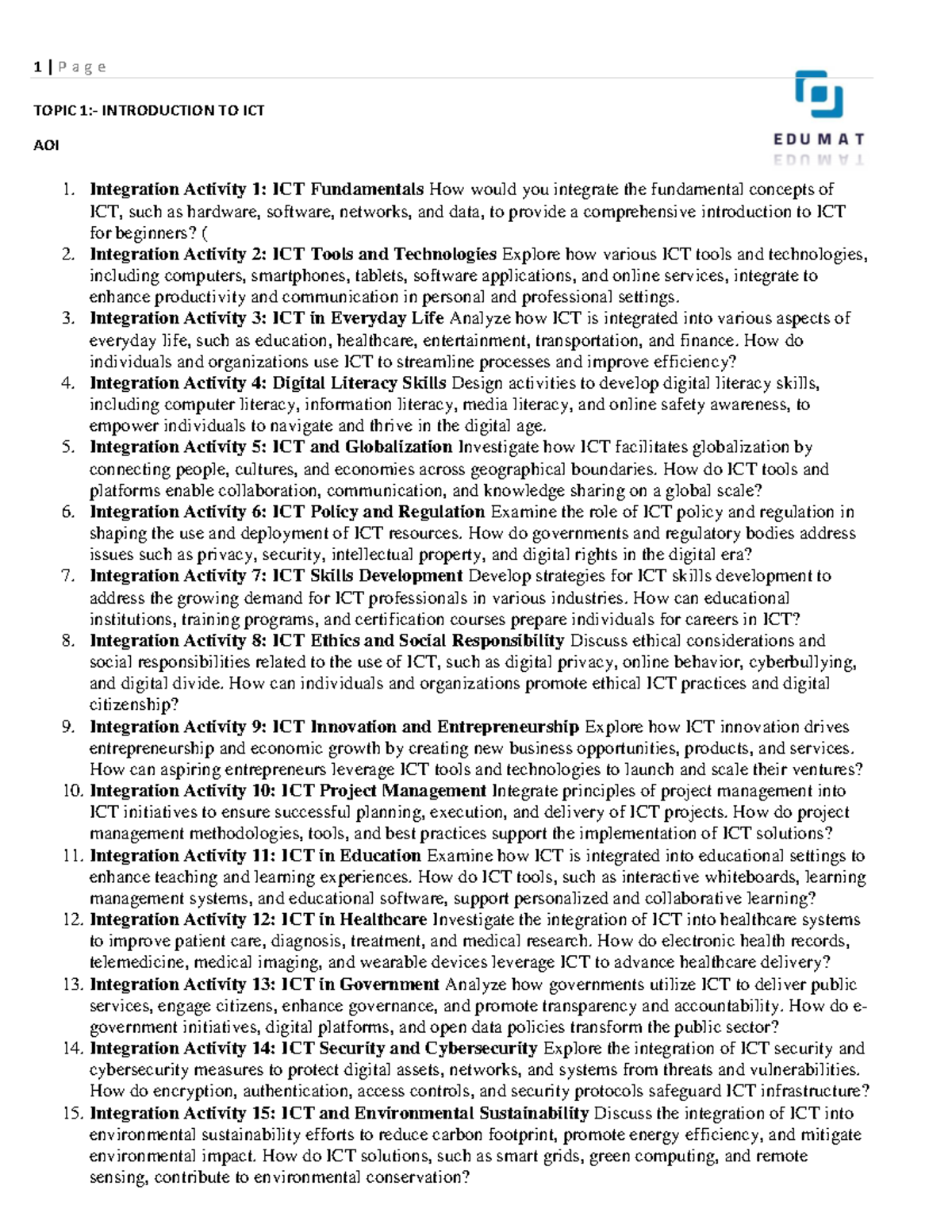 ICT Fundamentals and Integration Activities: AOI and Scenarios - Studocu