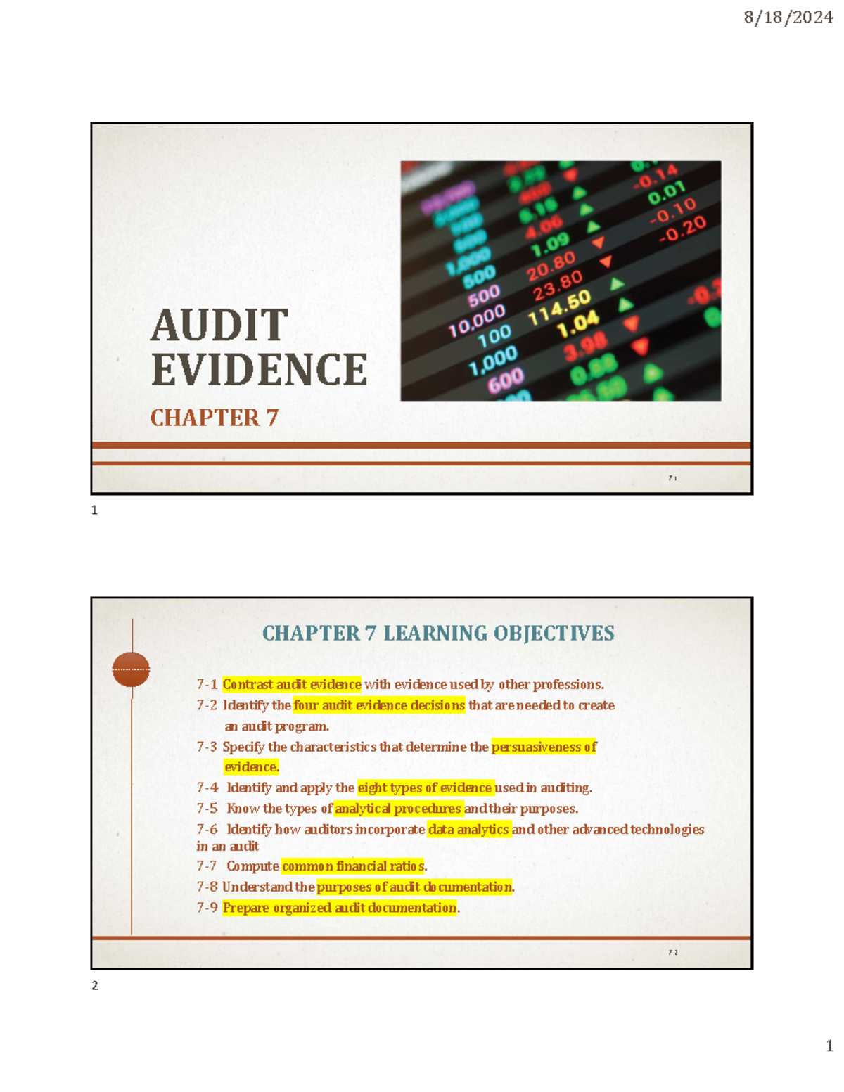 AUDIT EVIDENCE CHAPTER 7: Key Concepts and Learning Objectives - Studocu