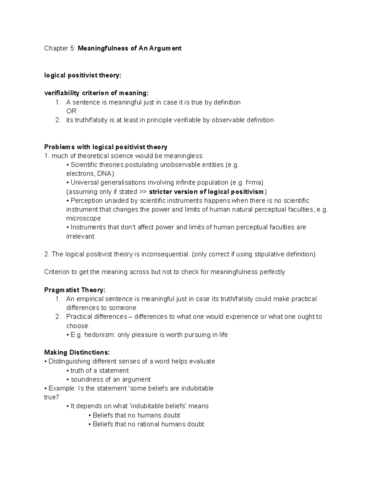 GEX Effective Reasoning Notes: Chapter 5 on Logical Positivism - Studocu