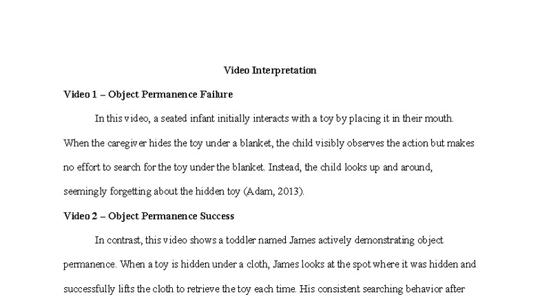 Video Interpretations: Object Permanence & Conservation Tasks - Studocu