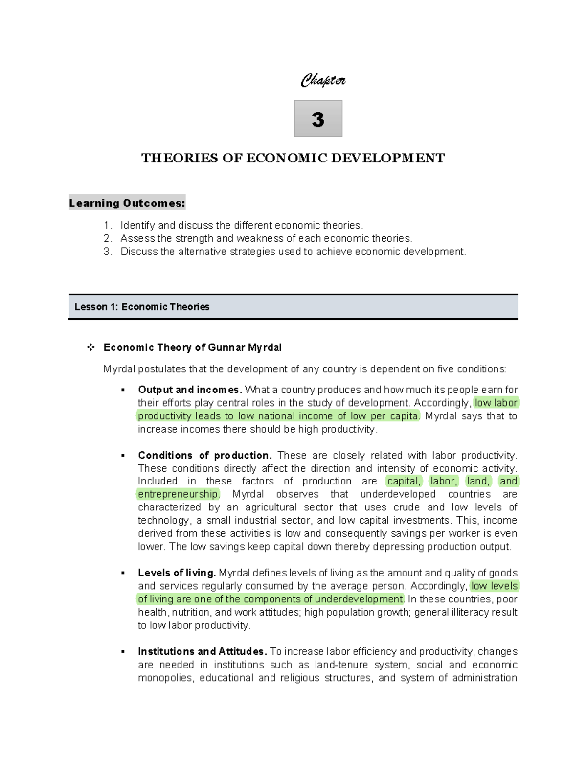 Chapter 3 Theories on Economic Development - Chapter THEORIES OF ...