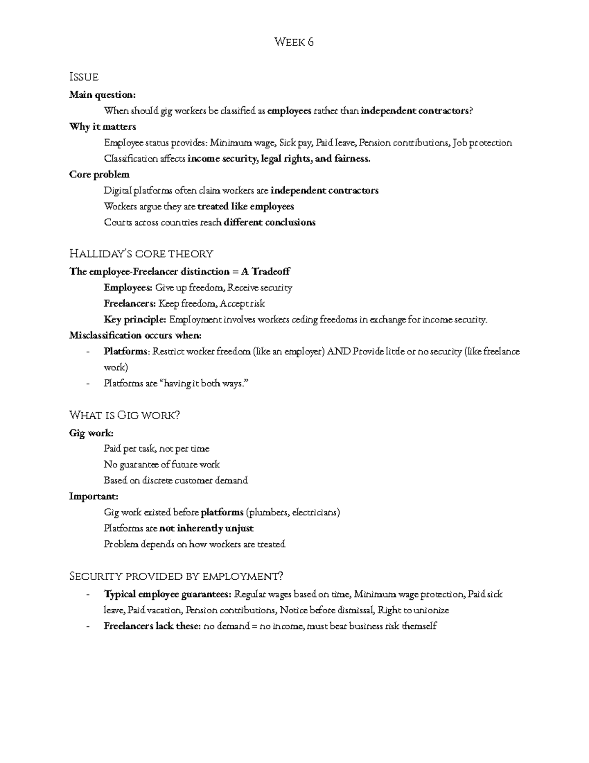 Week 6 Lecture Notes: Gig Workers vs. Employees - Classification Issues ...