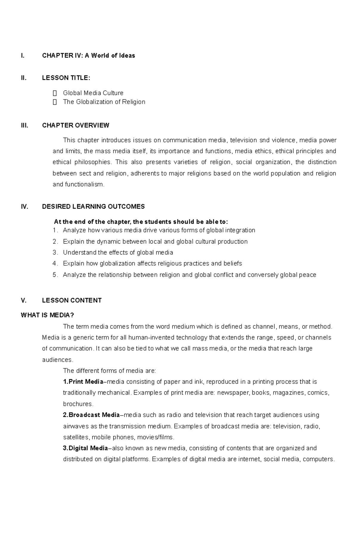 Module Week 10-11 Teams - I. CHAPTER IV: A World of Ideas II. LESSON ...