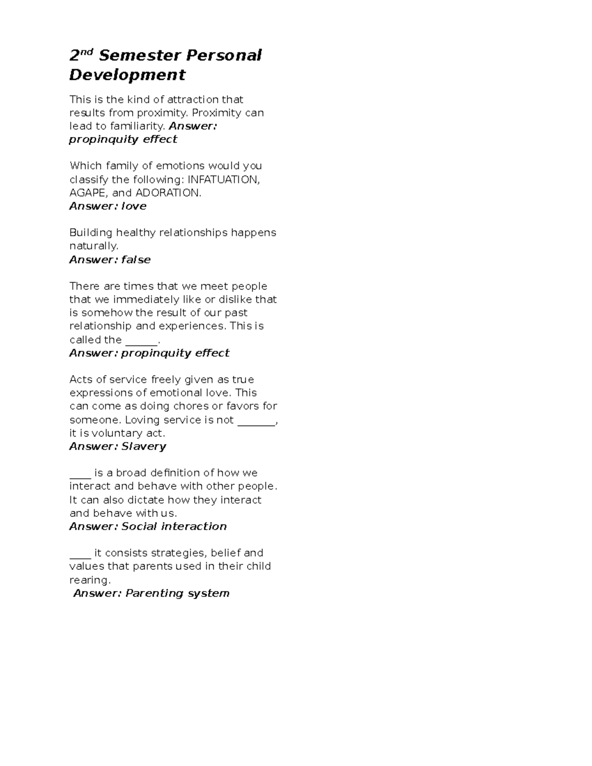 2nd Grading Personal Development Curated Q A Key Concepts Answers