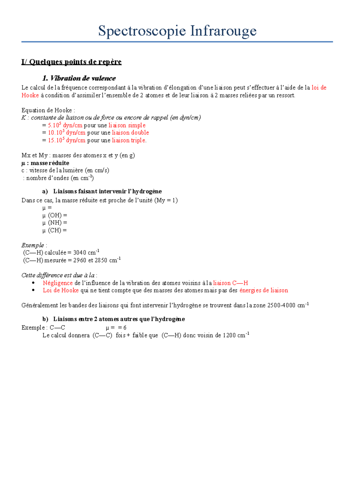 Chapitre V - Notes de Cours sur la Spectroscopie Infrarouge - Studocu