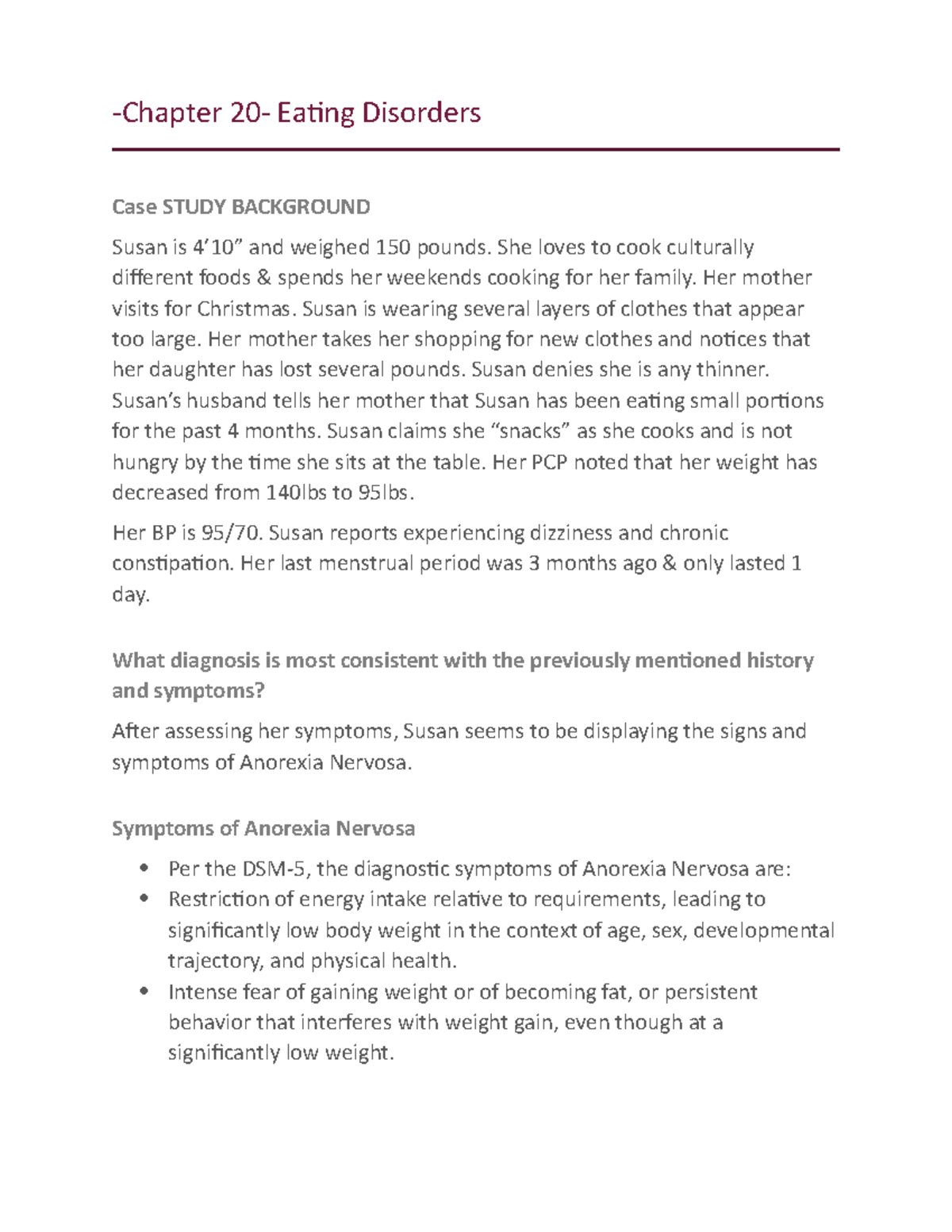 Eating Disorders Case Study: Anorexia Nervosa Insights (PSY 305) - Studocu