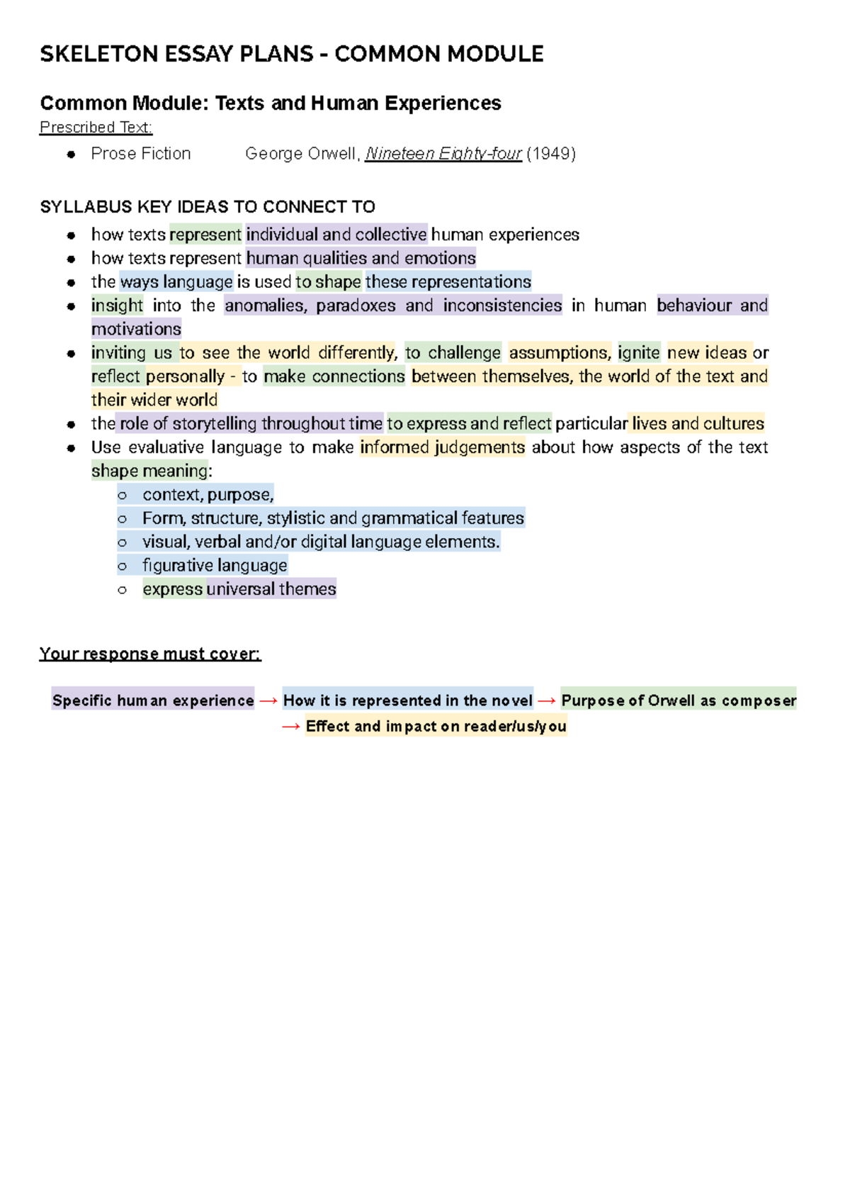 Skeleton Essay Plans - ADV Common Module: Texts & Human Experiences ...