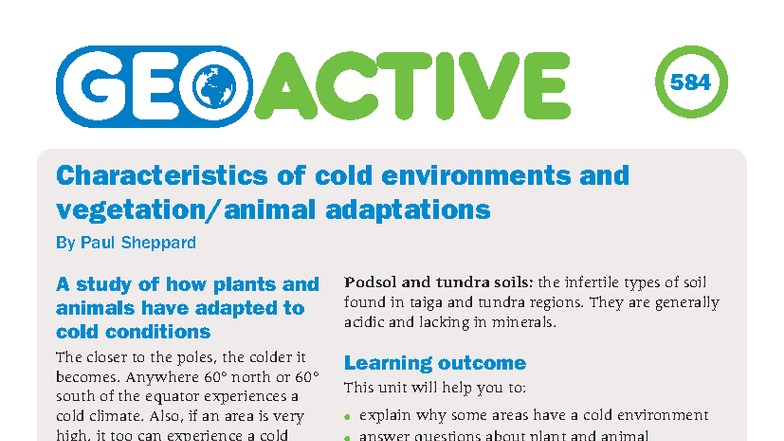 GEOACTIVE 584: Cold Environment Adaptations of Plants and Animals - Studocu