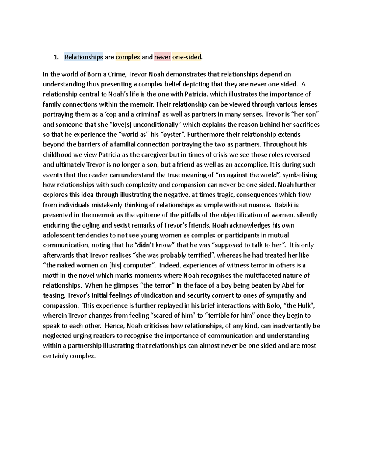 Born a Crime: Analyzing Relationships in Trevor Noah's Memoir - Studocu