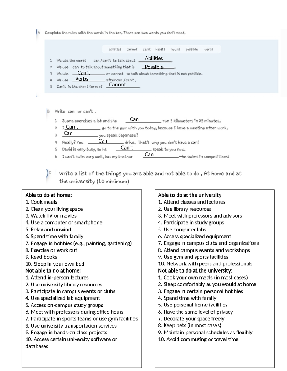 Homework: Comparison of Activities at Home vs. University - Studocu
