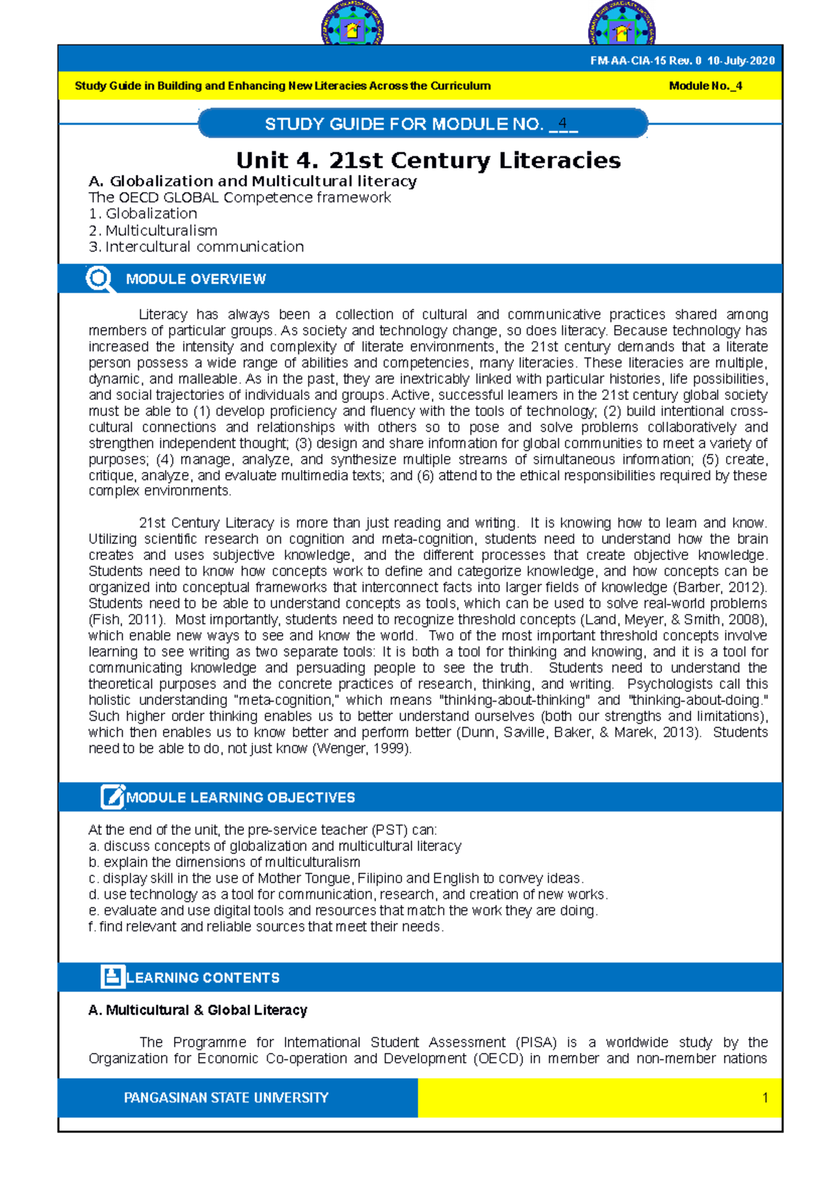 Prof Ed 110 Study Guide: 21st Century Literacies and Multiculturalism ...