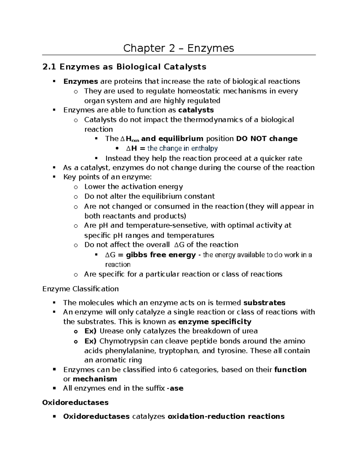 Mcat Biochem Chapter 2 Enzymes As Biological Catalysts Studocu