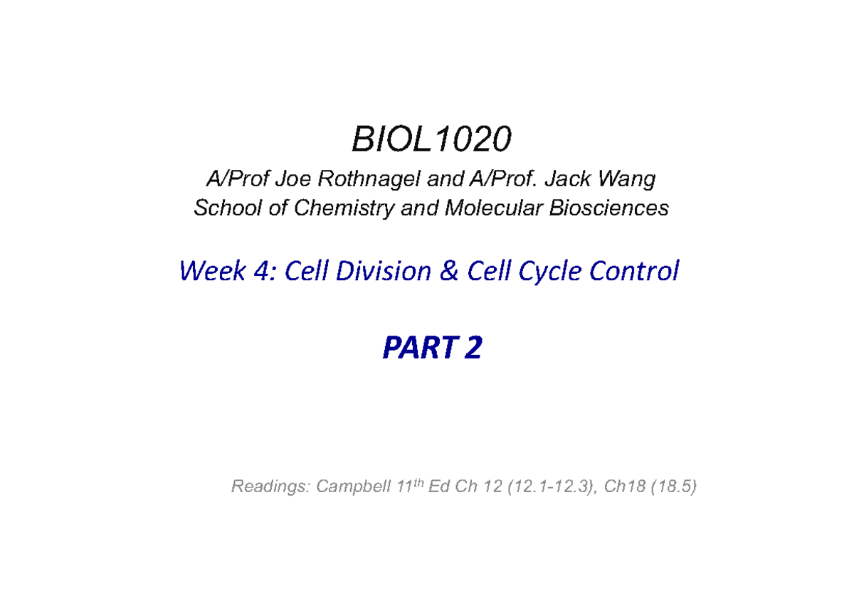 BIOL1020 Week 4 Tutorial - BIOL A/Prof Joe Rothnagel and A/Prof. Jack ...