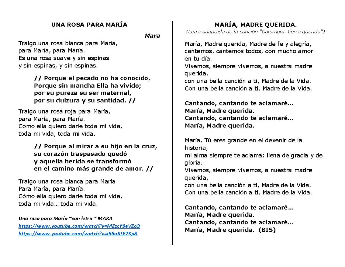 Oración y Letra: María Madre Querida - Celebración en Honor a Ella ...