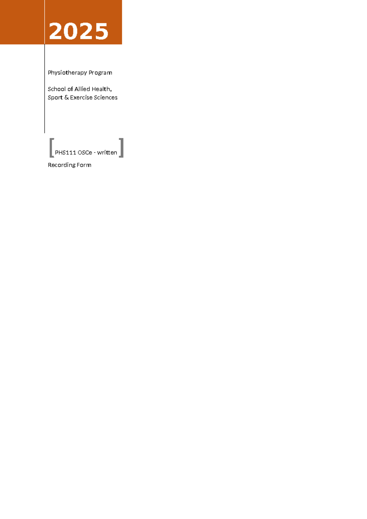 2025 Physiotherapy OSCE Recording Form for Student Practice - Studocu
