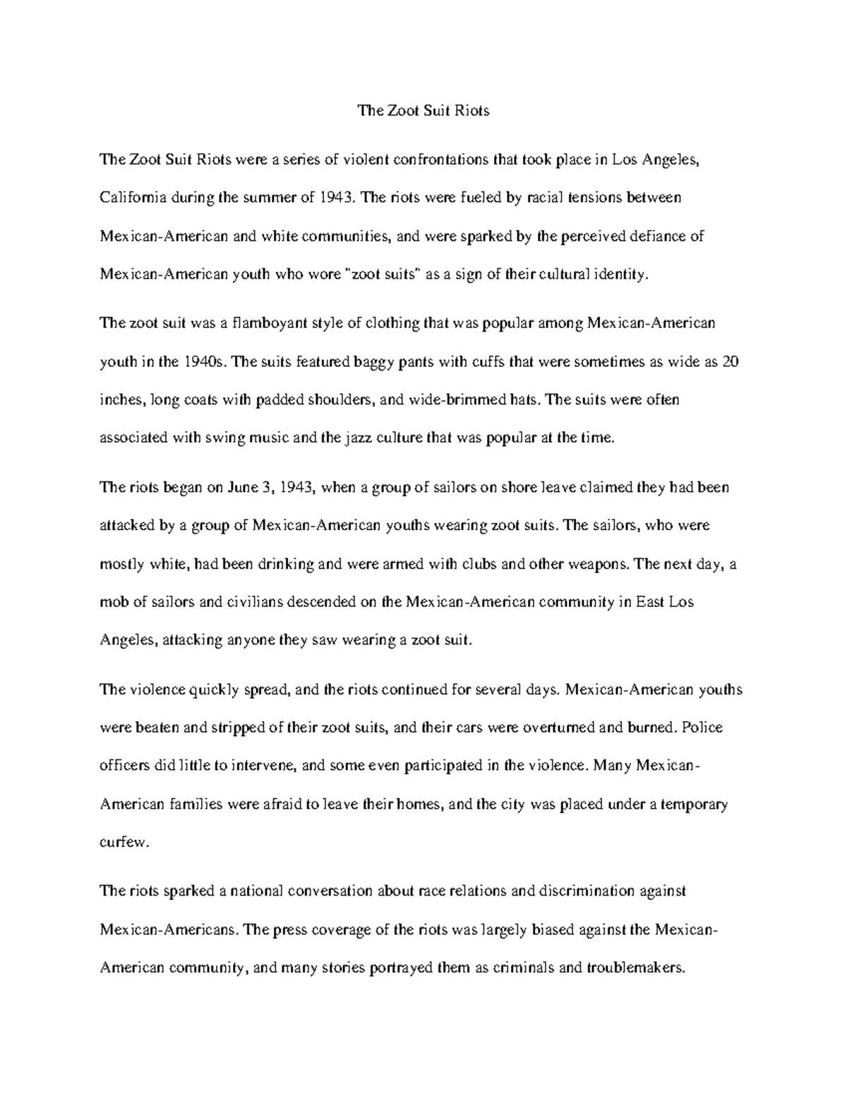 The Zoot Suit Riots - The riots were fueled by racial tensions between ...