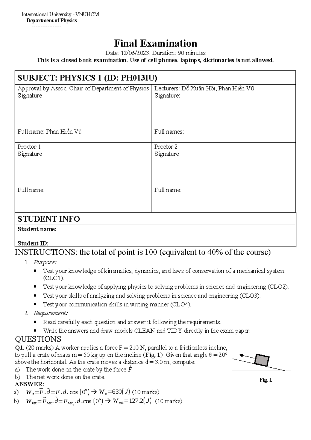 PH013IU Physics 1 Final Exam Answers S2 2022-2023 - Studocu
