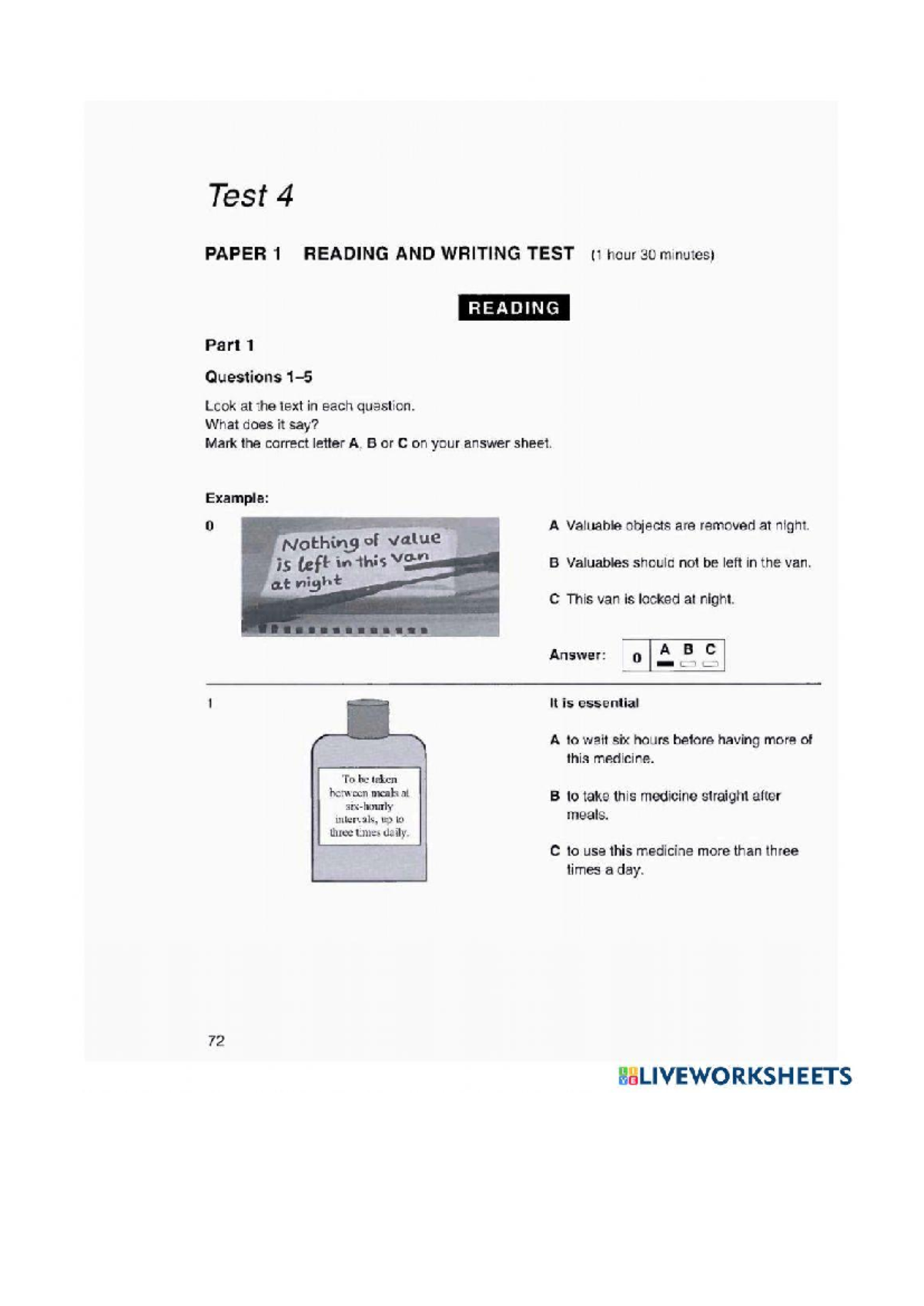Test 4 Reading and Writing Practice Worksheet 1484215 - Studocu