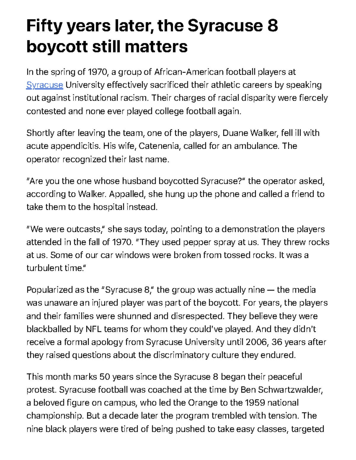 Syracuse 8: The Fight Against Racism in College Football (50 Years ...