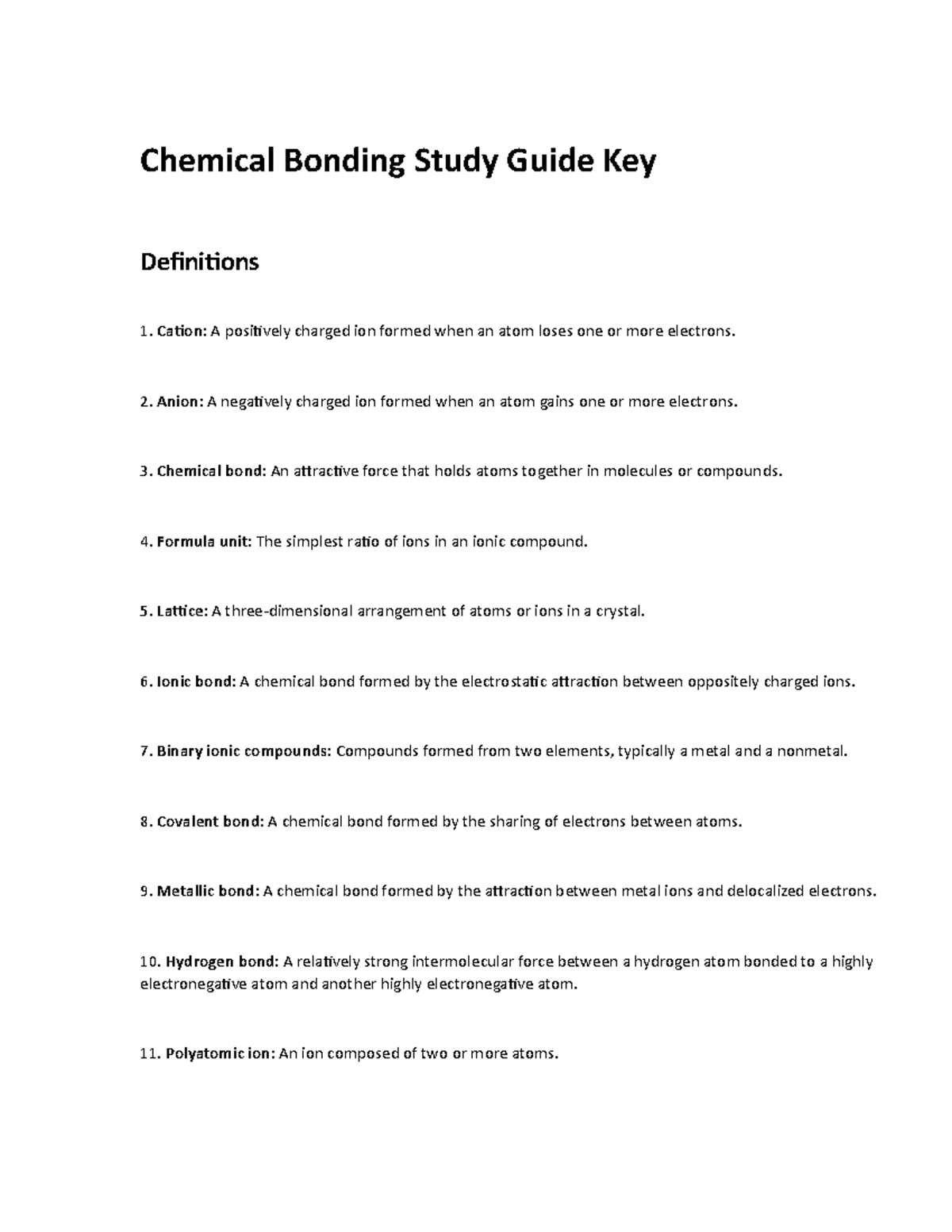 KEY Study Guide: Chemical Bonding & Nomenclature Exam (CHEM 101) - Studocu