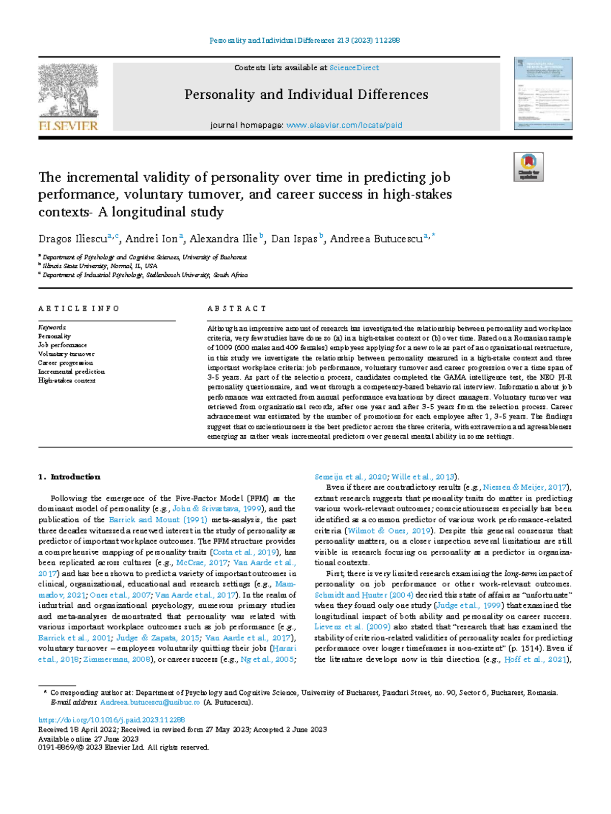 Incremental Validity of Personality in Predicting Job Performance and ...
