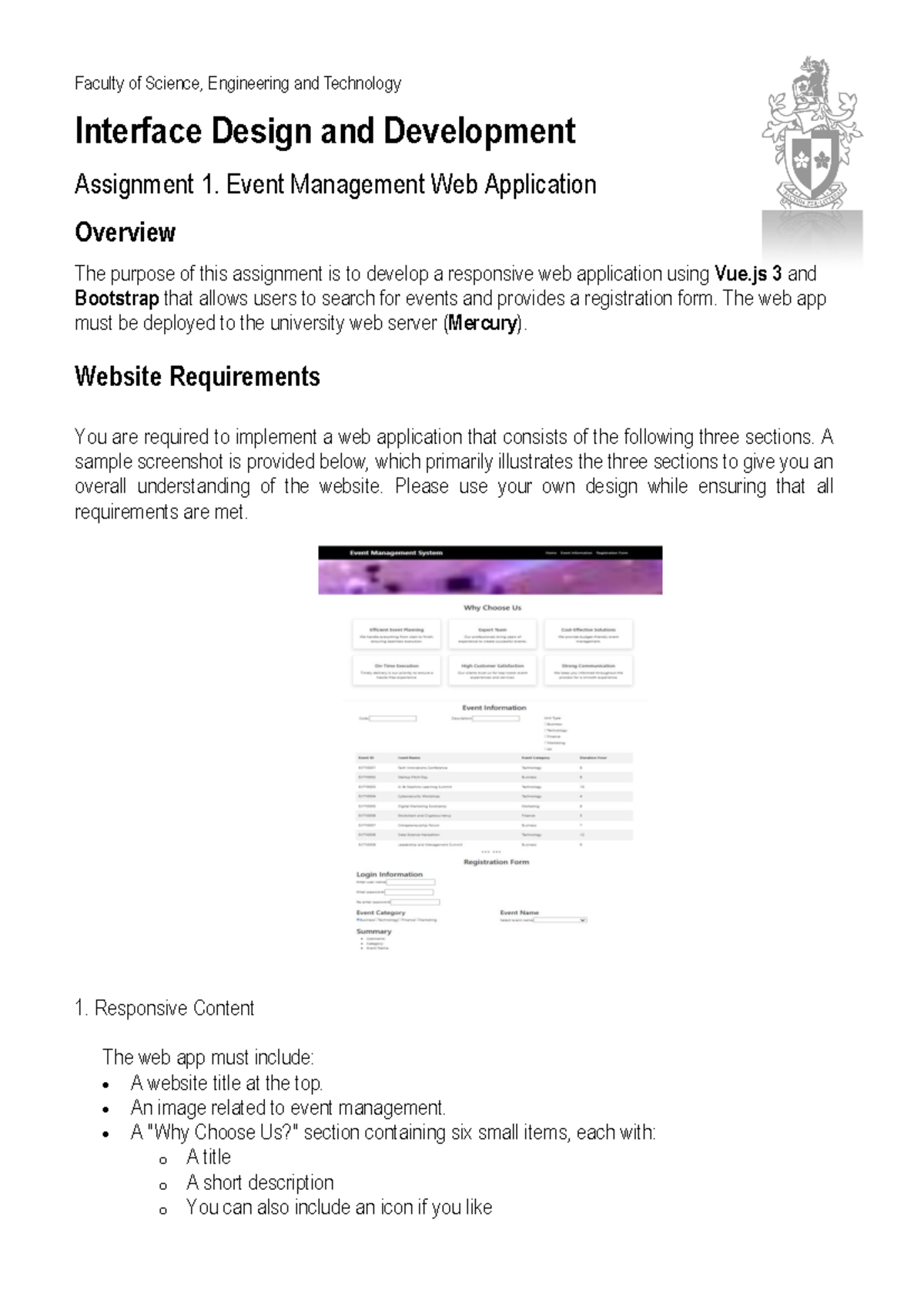 Assignment 1 - Faculty of Science, Engineering and Technology Interface ...