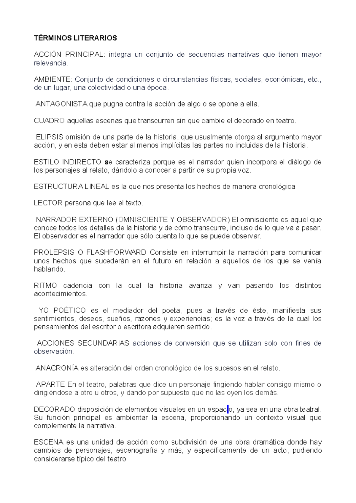 Términos Literarios Esenciales para el Análisis Narrativo - Studocu