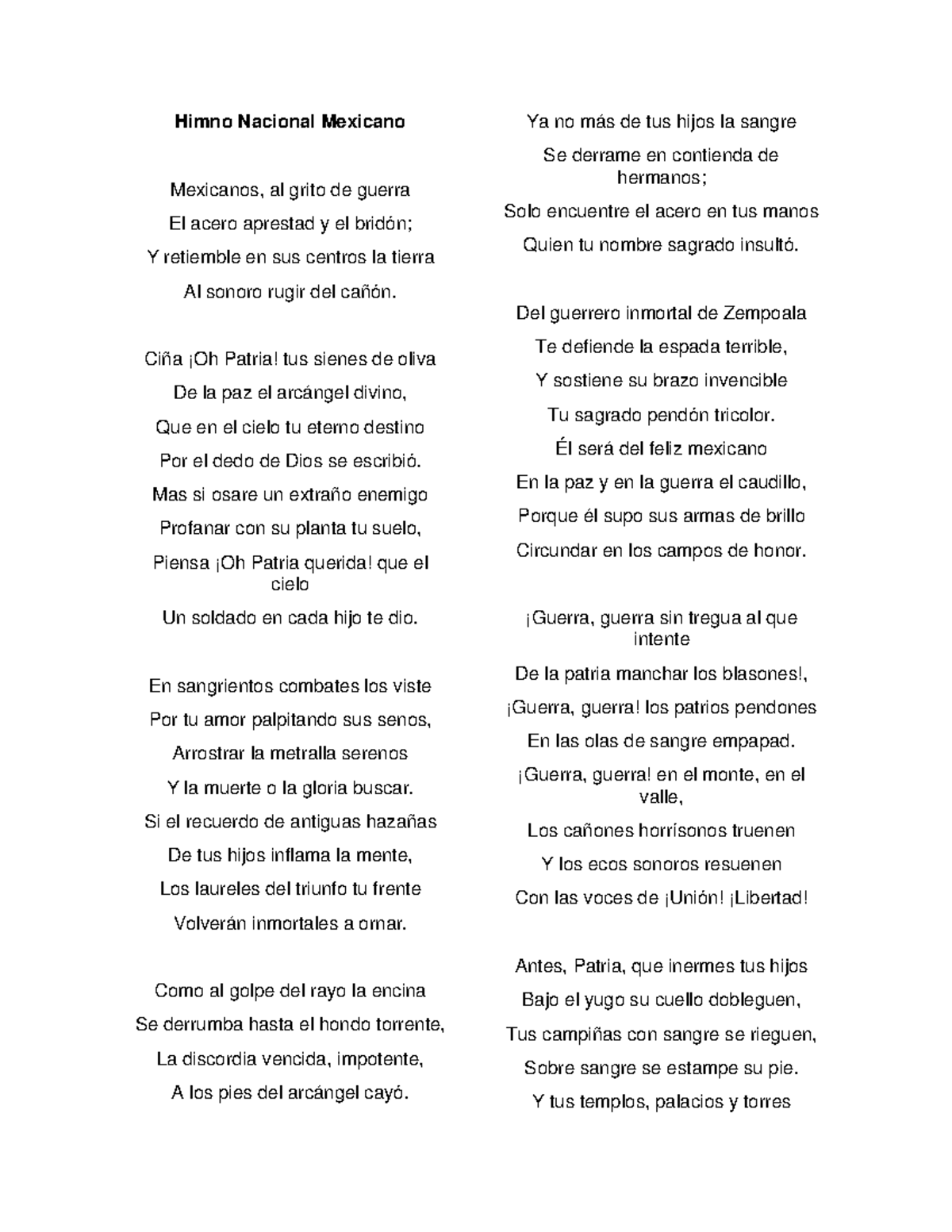 Himno Nacional Mexicano 2 - Himno Nacional Mexicano Mexicanos, al grito ...