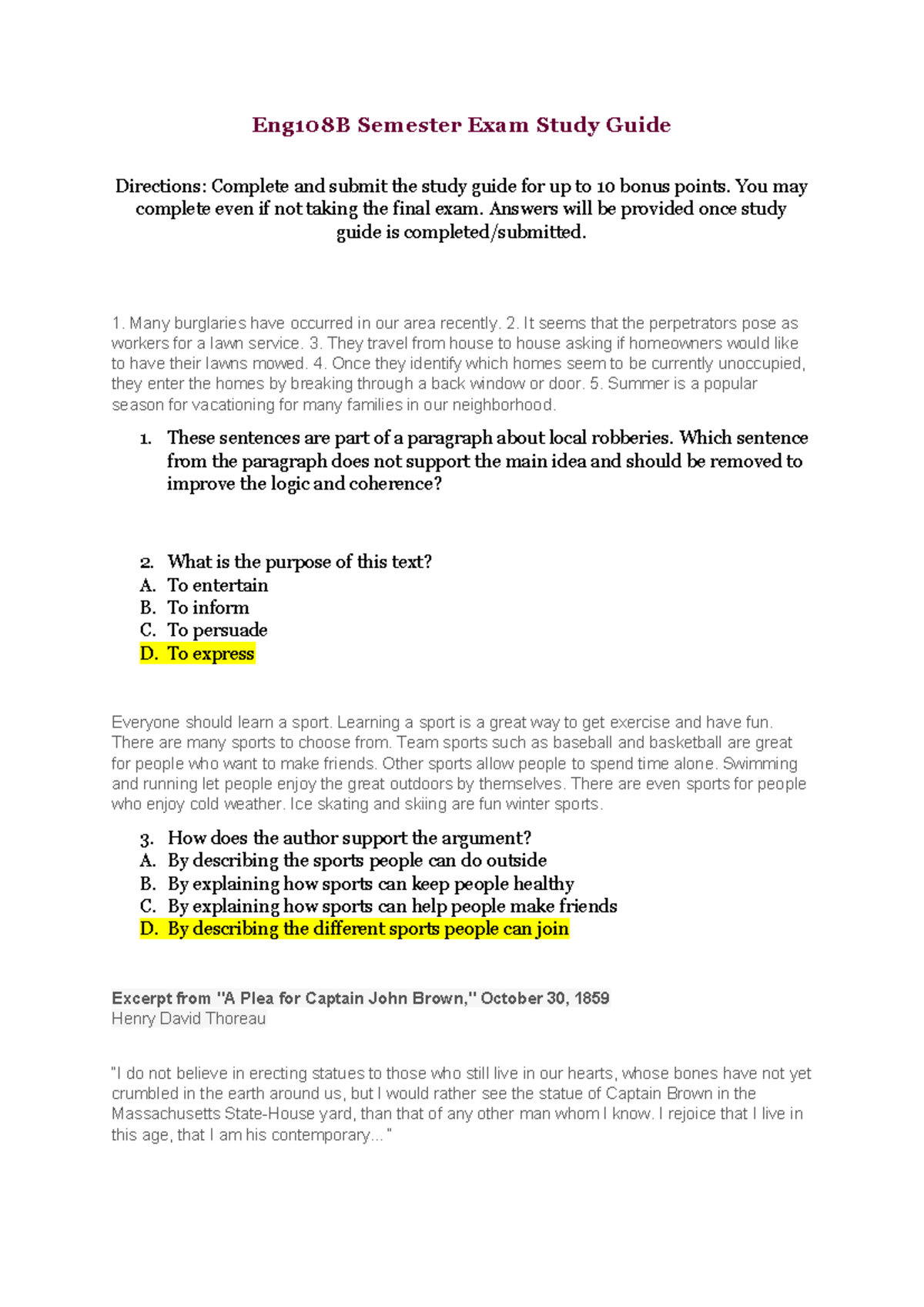 Eng108B & Eng109B Final Exam Study Guide: Key Concepts and Practice ...