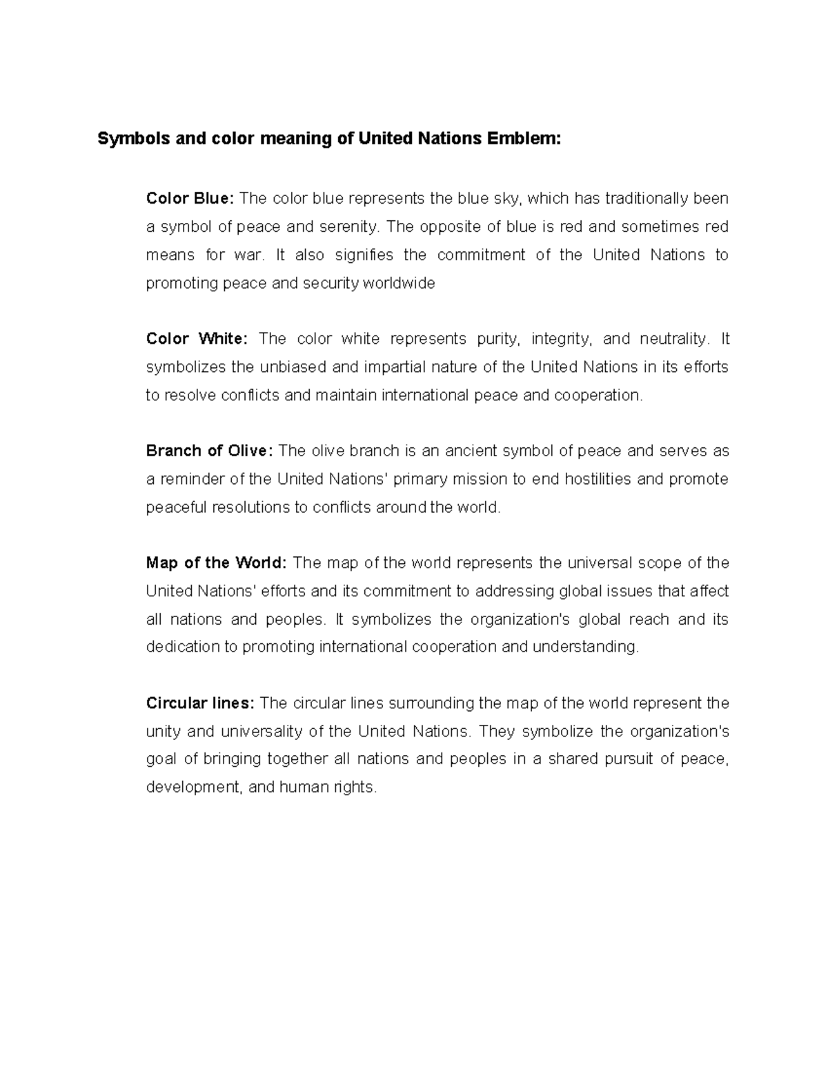 UN Emblem Meaning: Symbolism of Colors and Elements Explained - Studocu