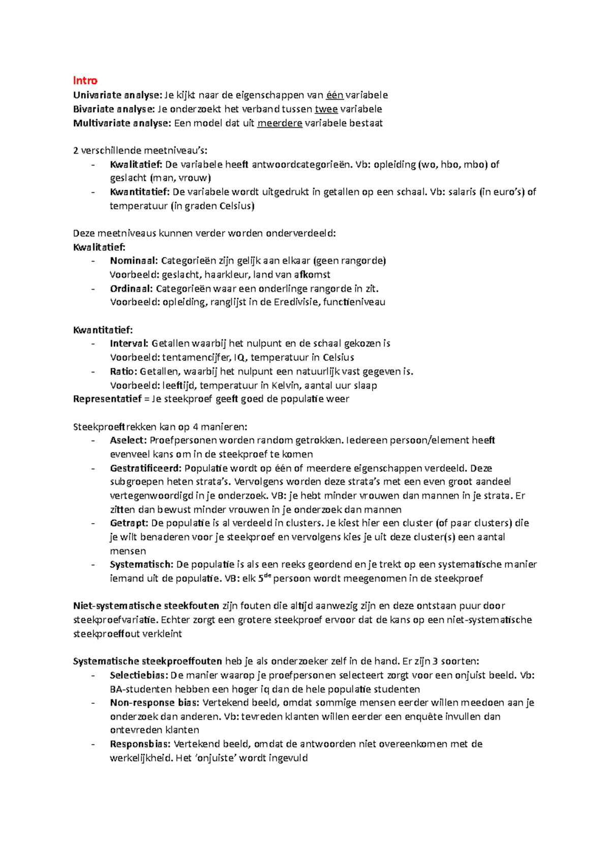 Statistische Methoden en Technieken tentamenstof - Intro Univariate ...