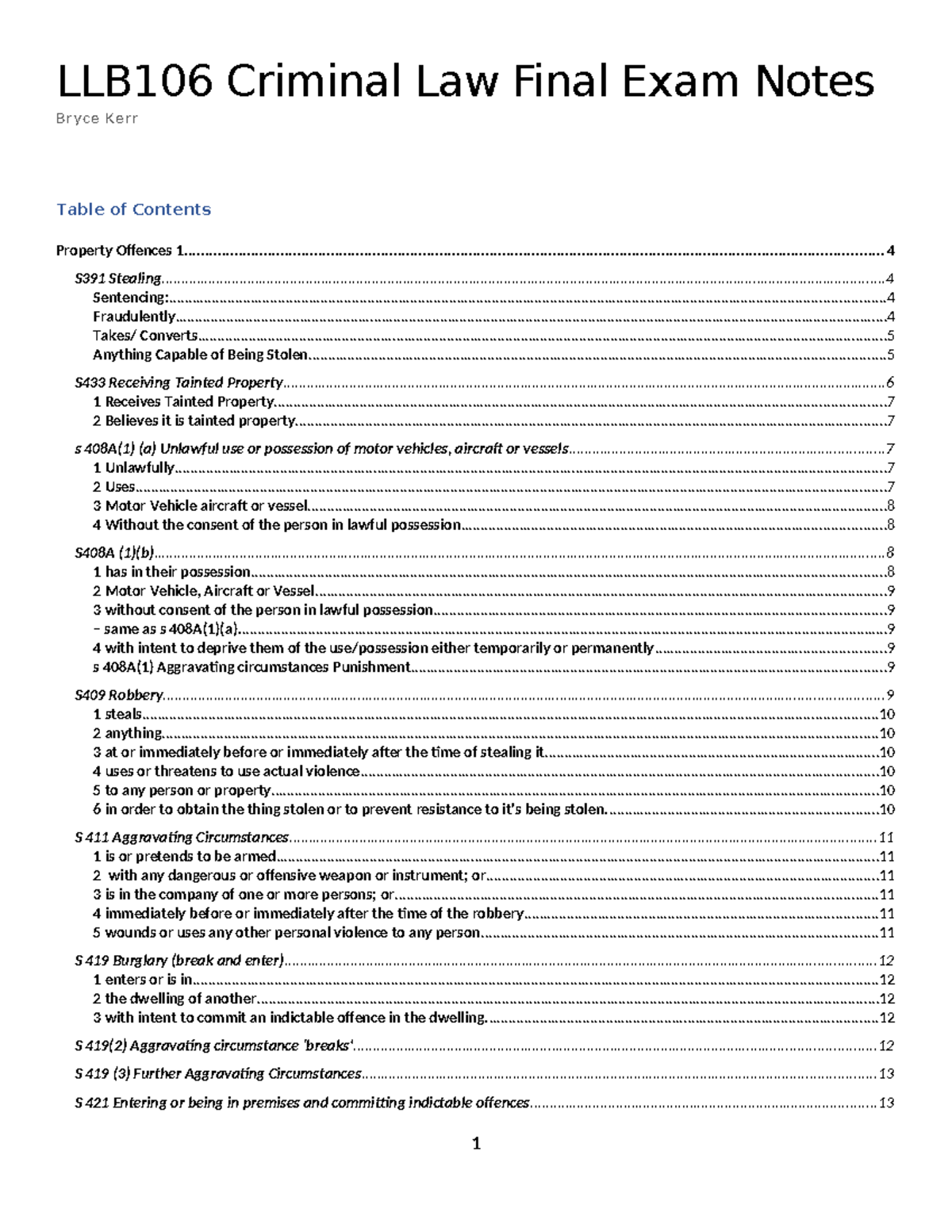 LLB106 Criminal Law Final Exam Study Notes by Bryce Kerr - Studocu