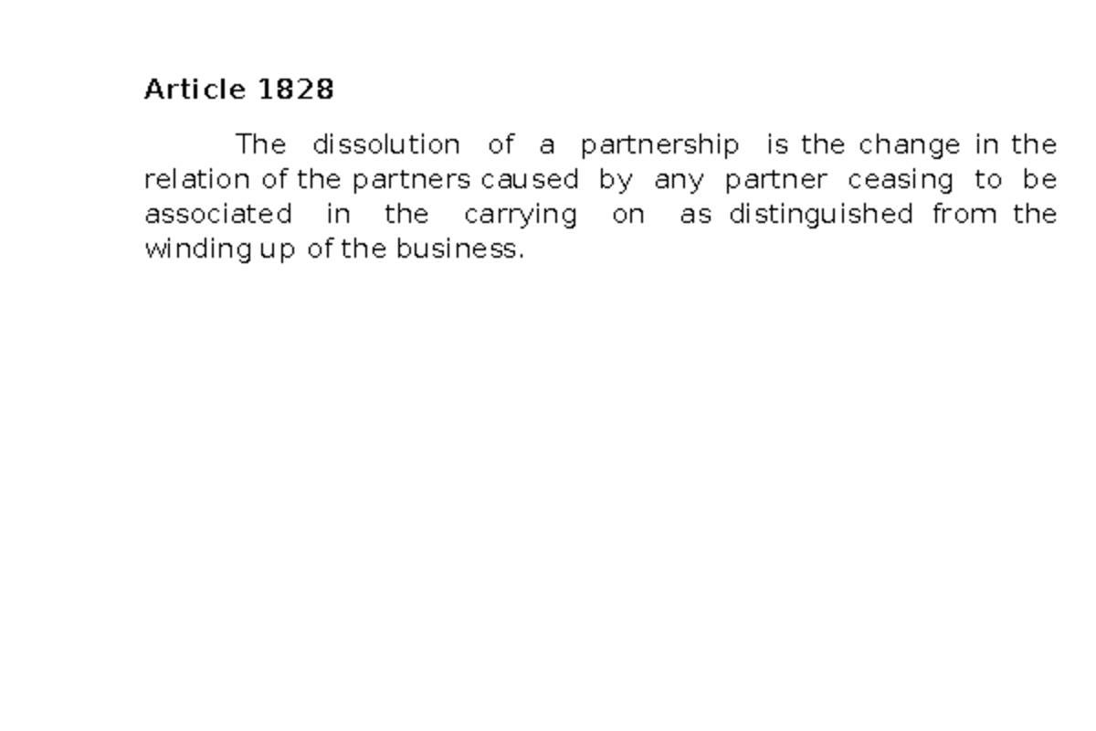 Partnership Law: Dissolution & Winding Up (Article 1828-1839) - Studocu