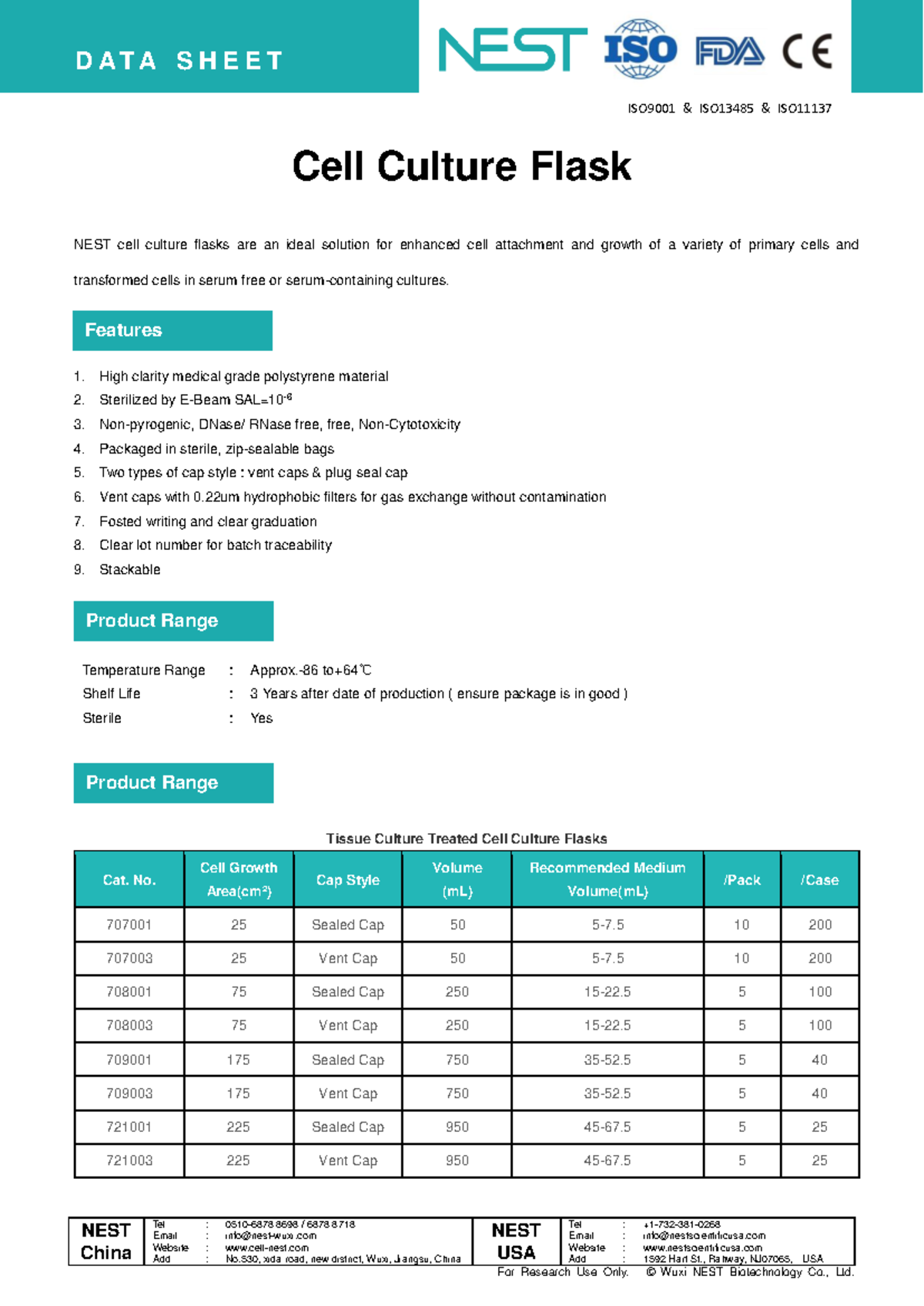 Nest cell culture flasks - ISO9001 & ISO13485 & ISO NEST China Tel ...