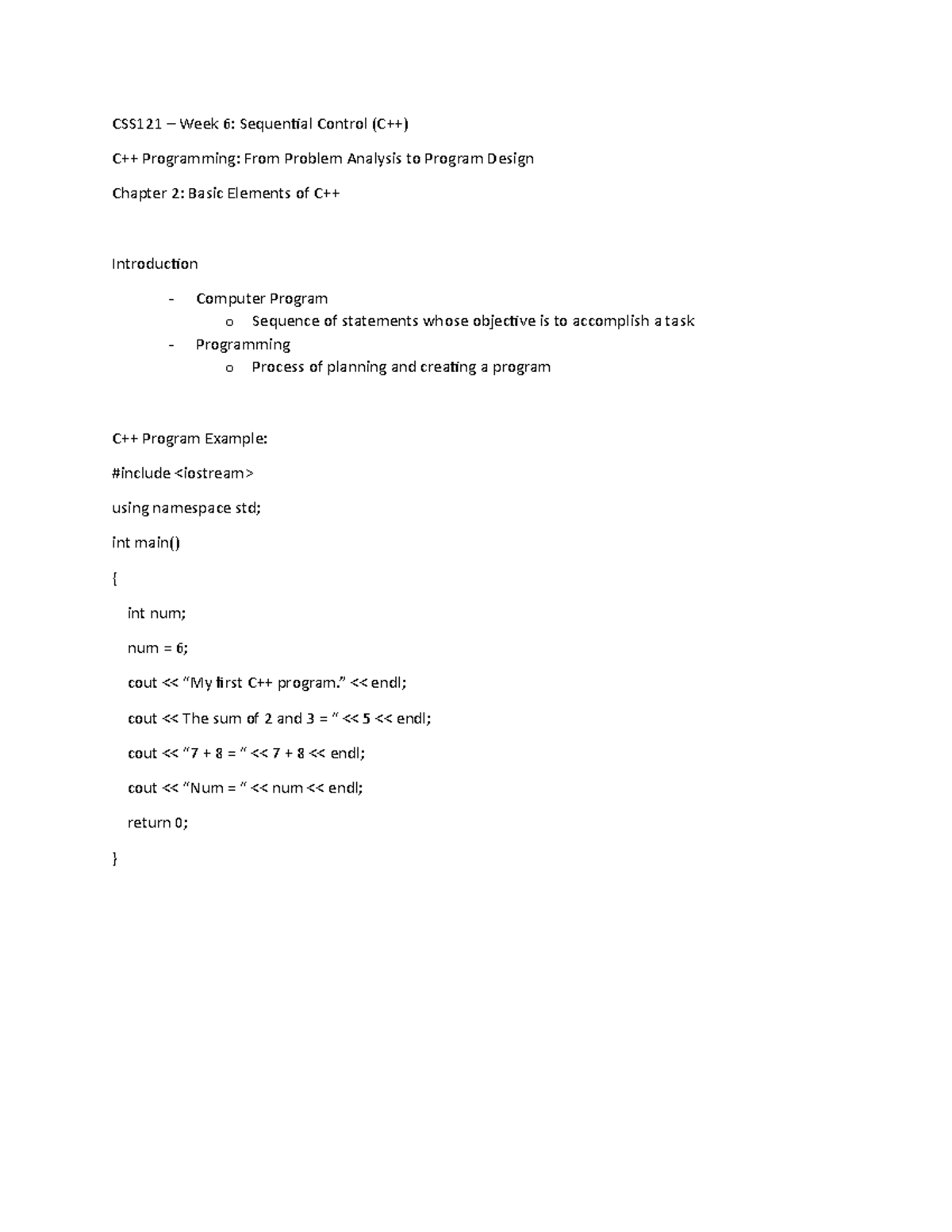 CSS121 – Week 6 C++ Programming Basics and Key Concepts Notes - Studocu