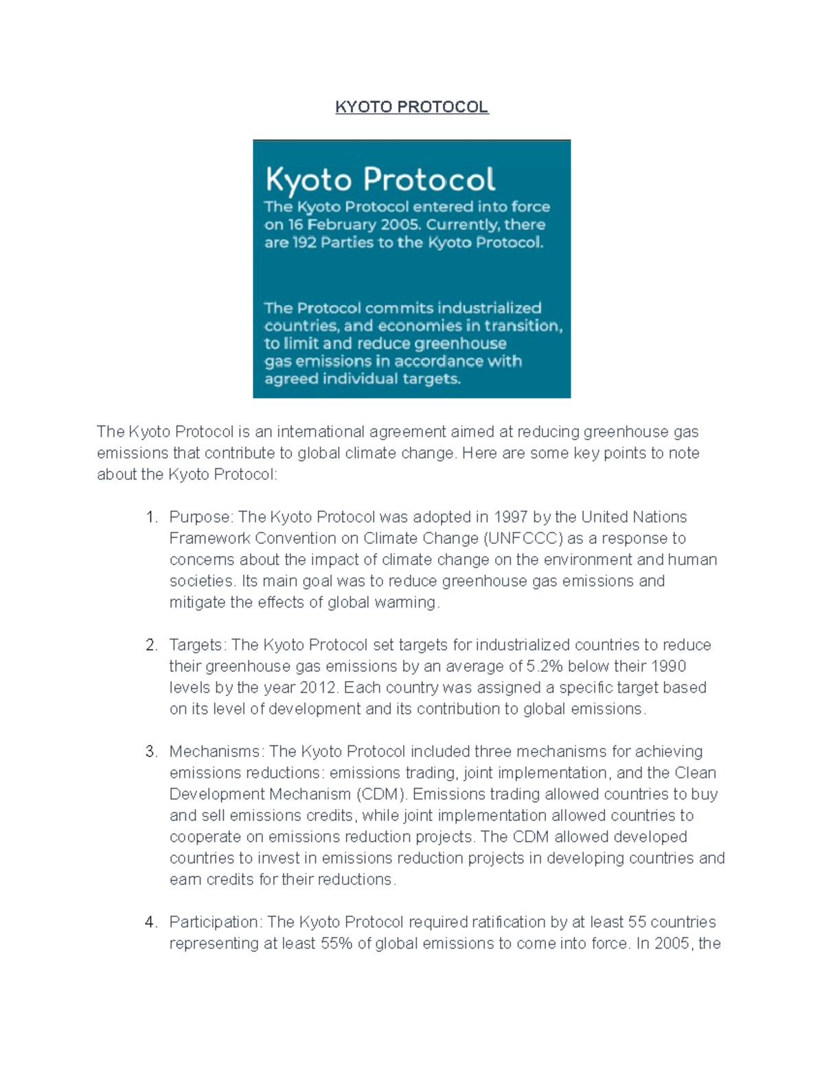 Kyoto Protocol - Here are some key points to note about the Kyoto ...