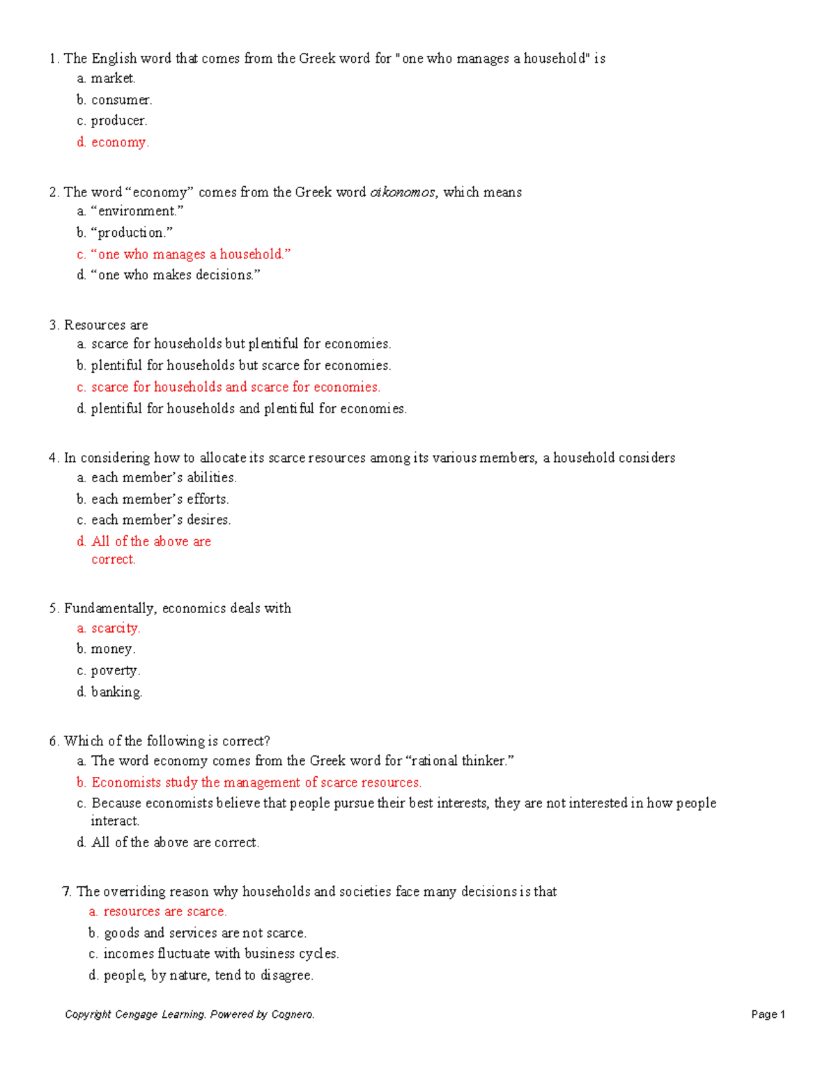 Sec 1.0 Ten Principles of Economics: Key Concepts and Quiz Questions ...