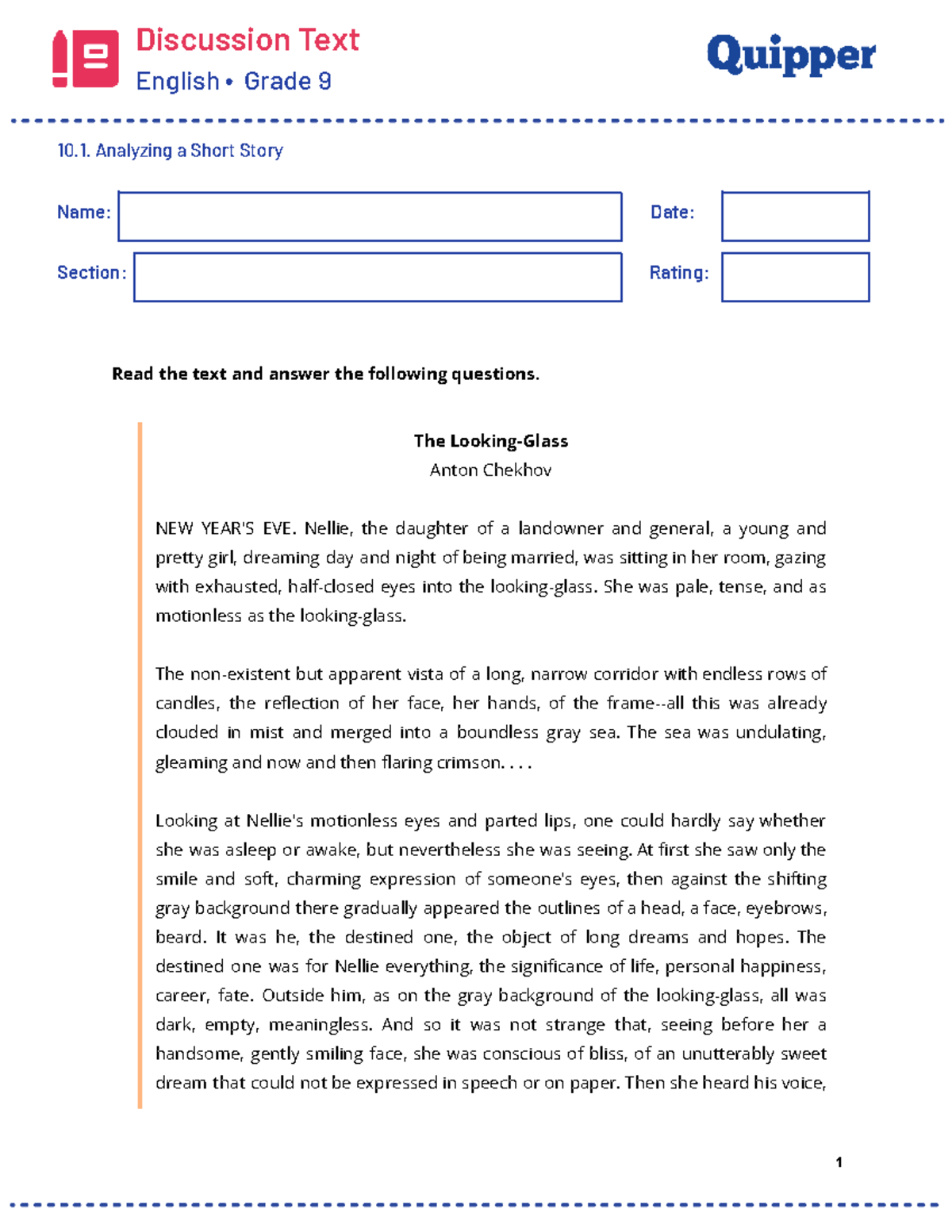ME-ENg-9-Q2-1001 DT: Analyzing Chekhov's "New Eve" Short Story - Studocu