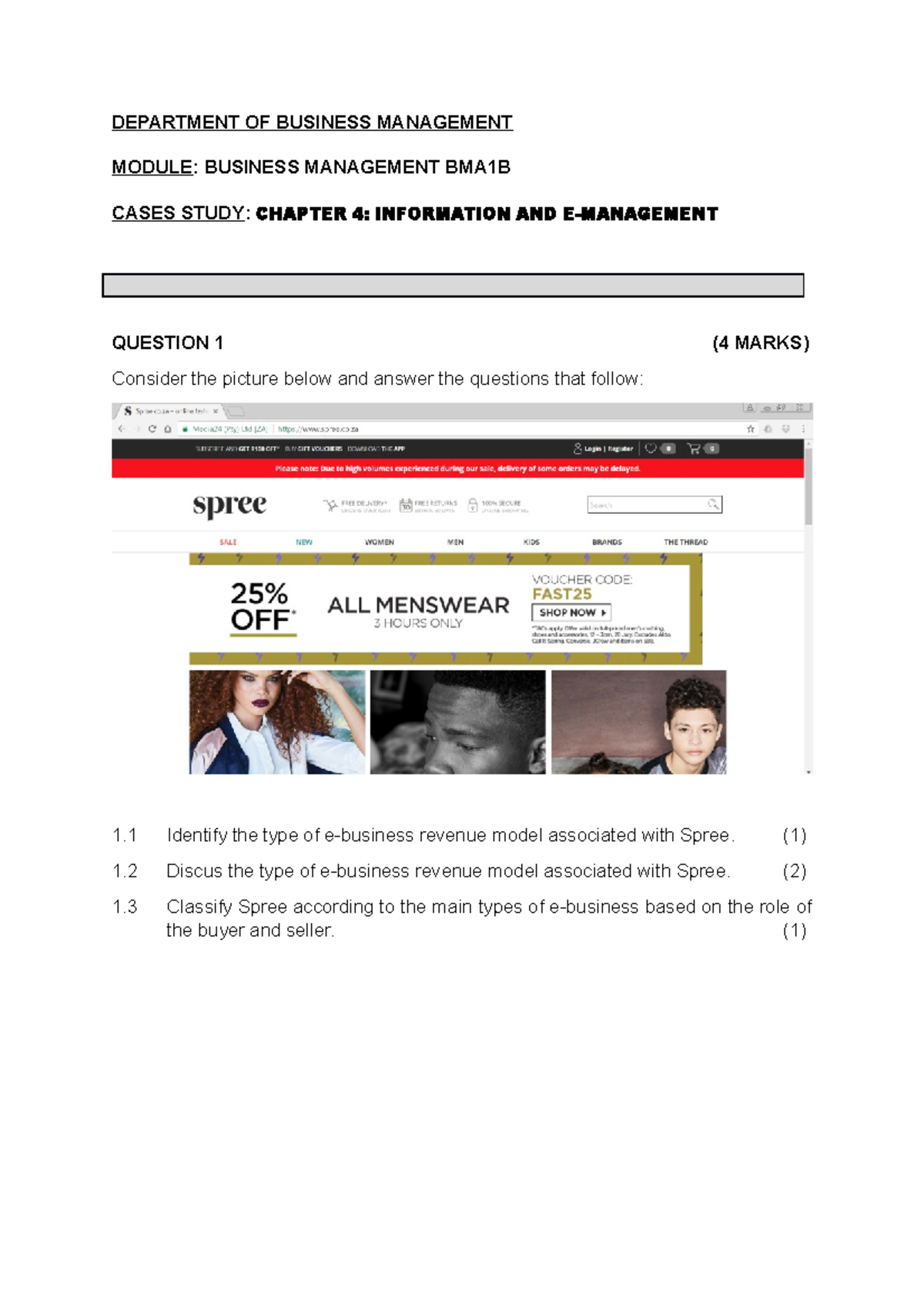 Chapter 4(1) - tutorial work - DEPARTMENT OF BUSINESS MANAGEMENT MODULE ...