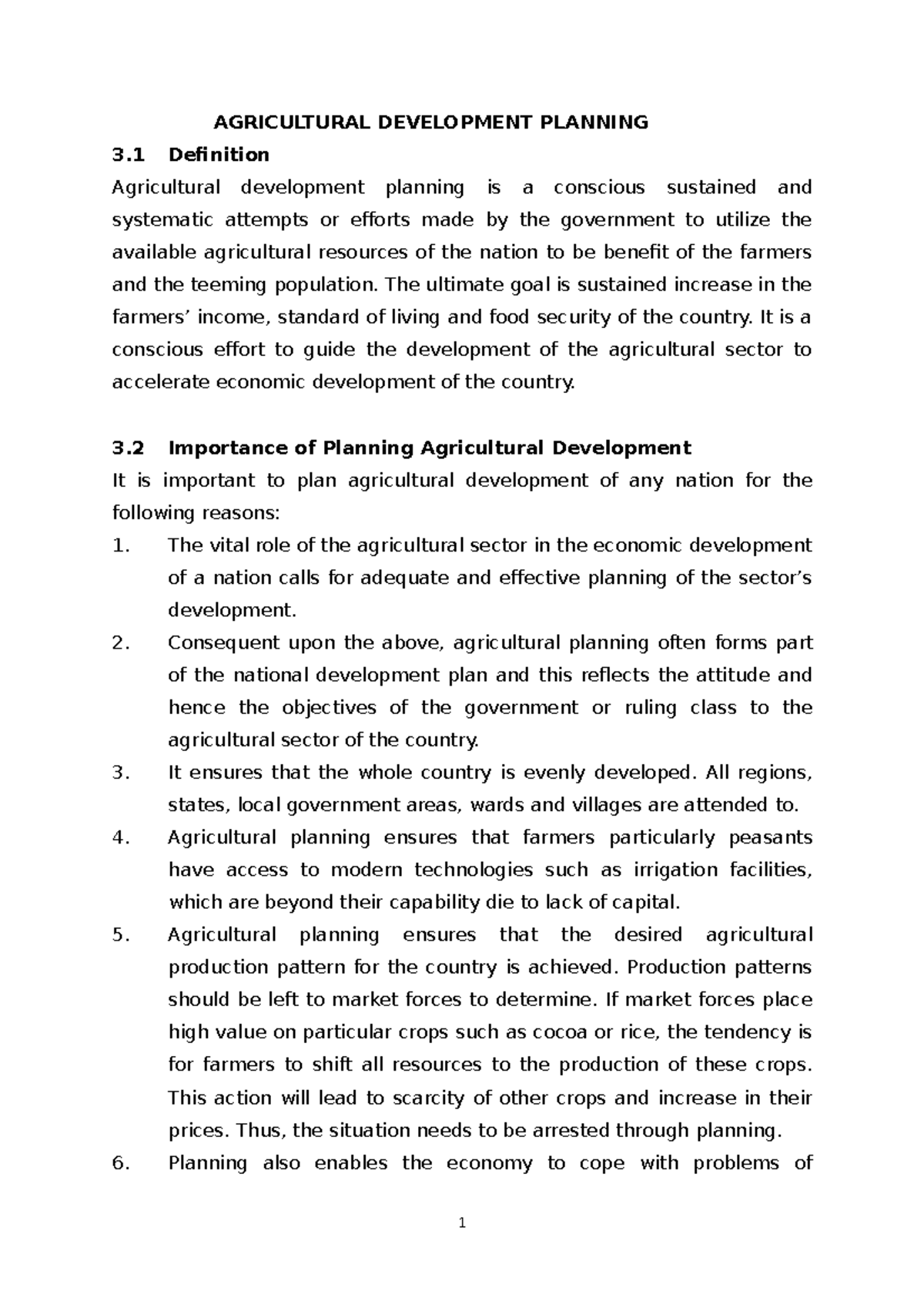 4. Agricultural Development Planning: Strategies and Importance - Studocu