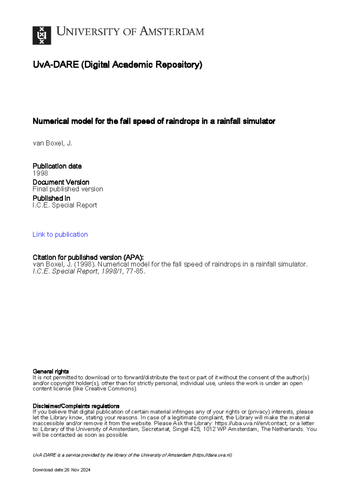 Raindrop terminal velocity - UvA-DARE is a service provided by the ...