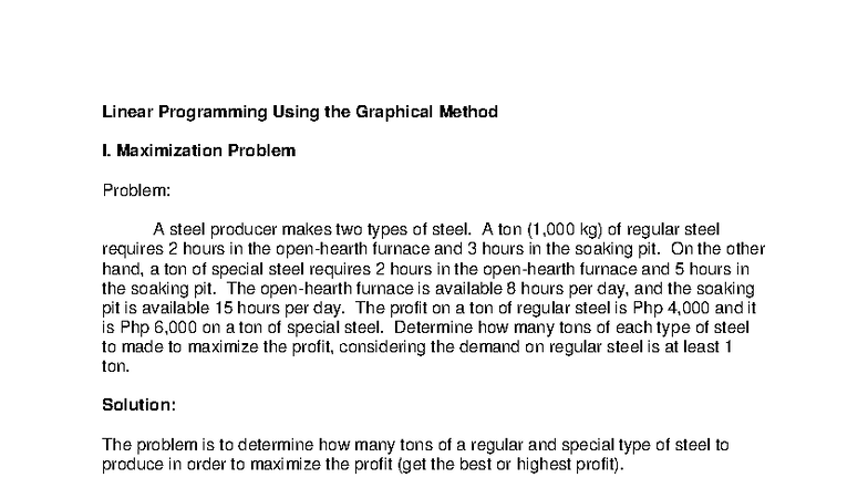 Linear Programming: Graphical Method I & II - Max/Min Problems - Studocu