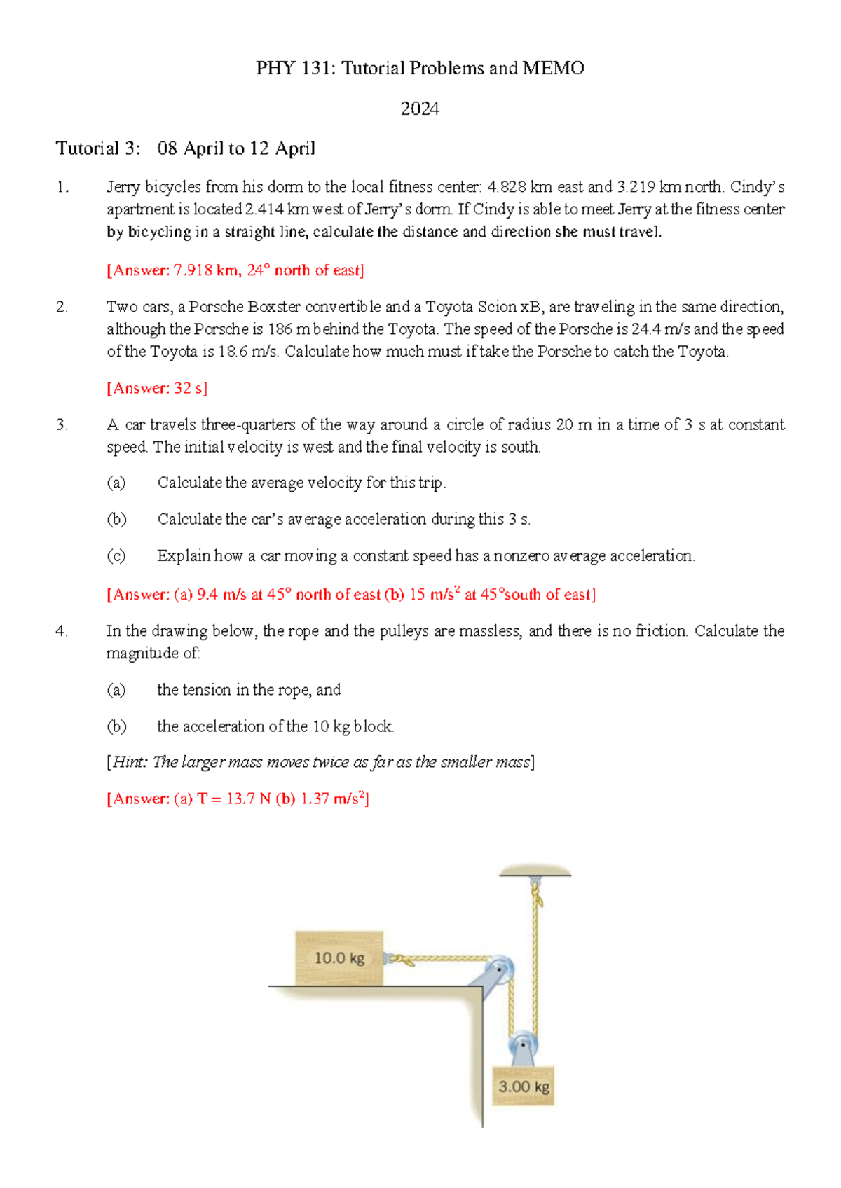 PHY 131 Tutorial 3 Problems & Solutions (08-12 April 2024) - Studocu