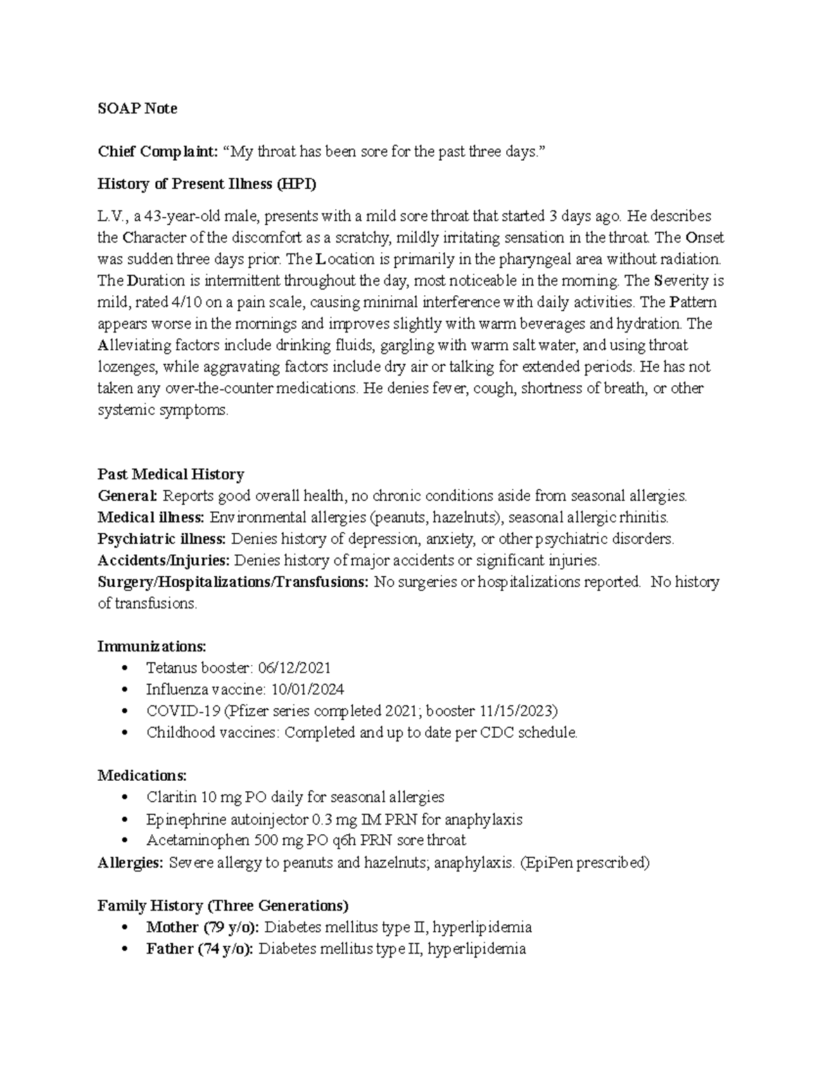 SOAP Note: HEENT Assessment for Sore Throat (J02.0) - Studocu