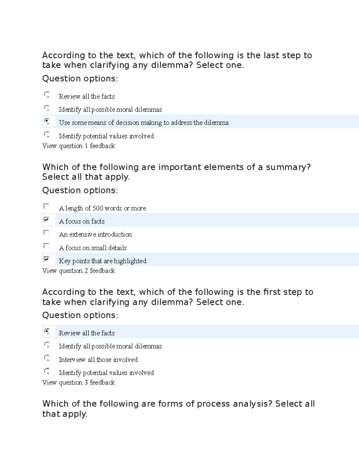 Module 5-3 Quiz: Dilemmas, Summaries & Process Analysis Techniques ...