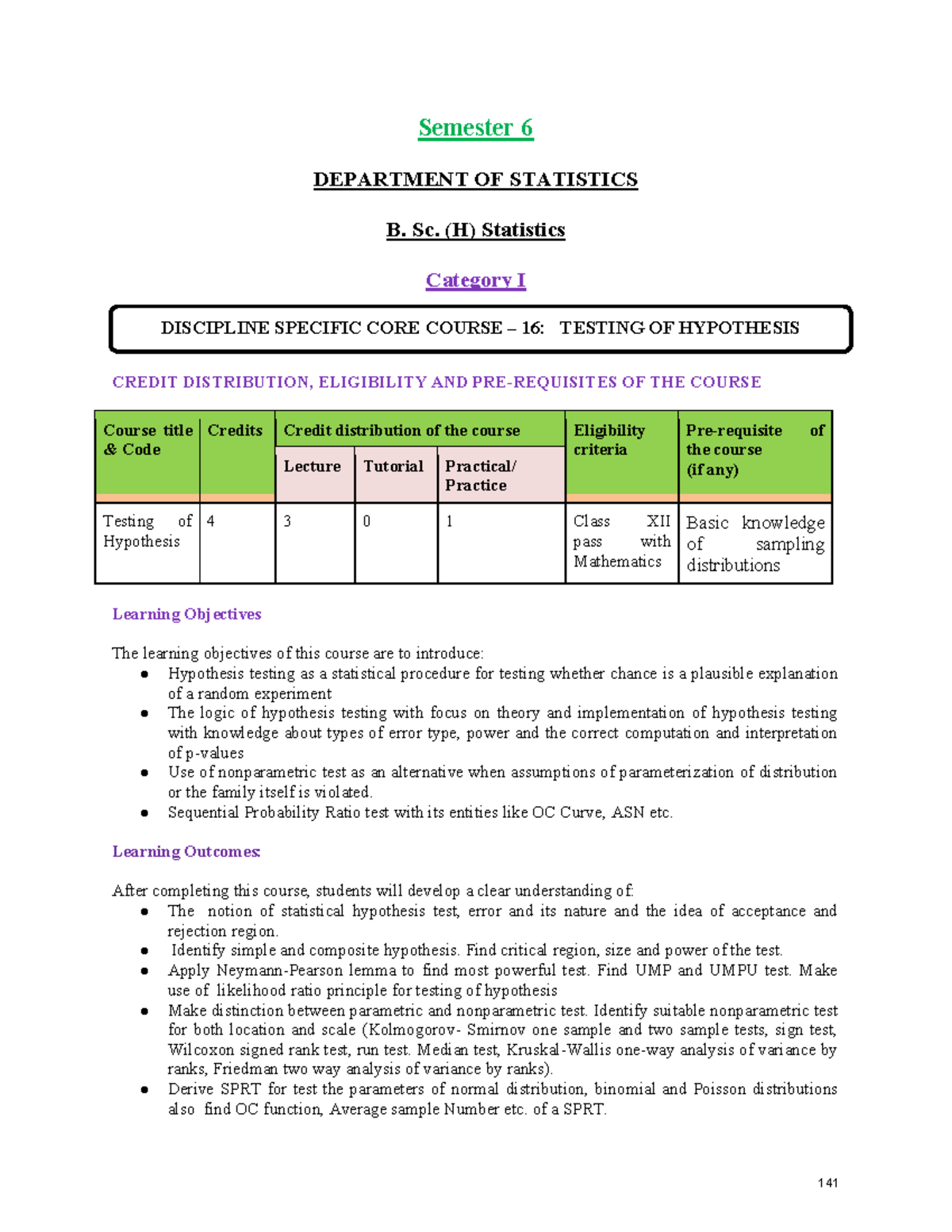 SEM6 - Testing of Hypothesis: Course Overview and Practical Guide - Studocu